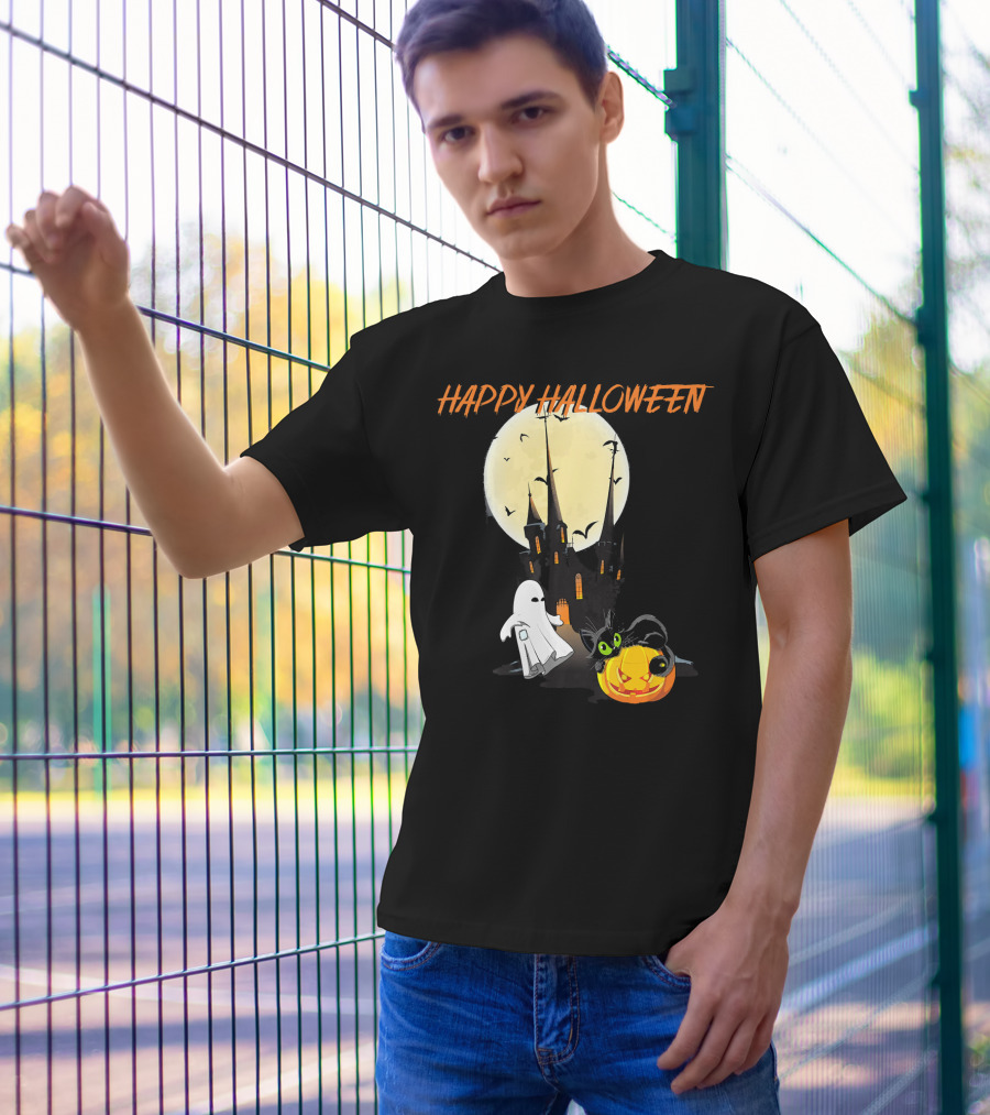 Happy Halloween Ghost Scary Cat Moon Pumpkin T-Shirt