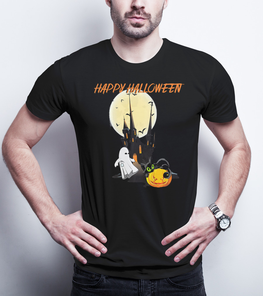 Happy Halloween Ghost Scary Cat Moon Pumpkin T-Shirt