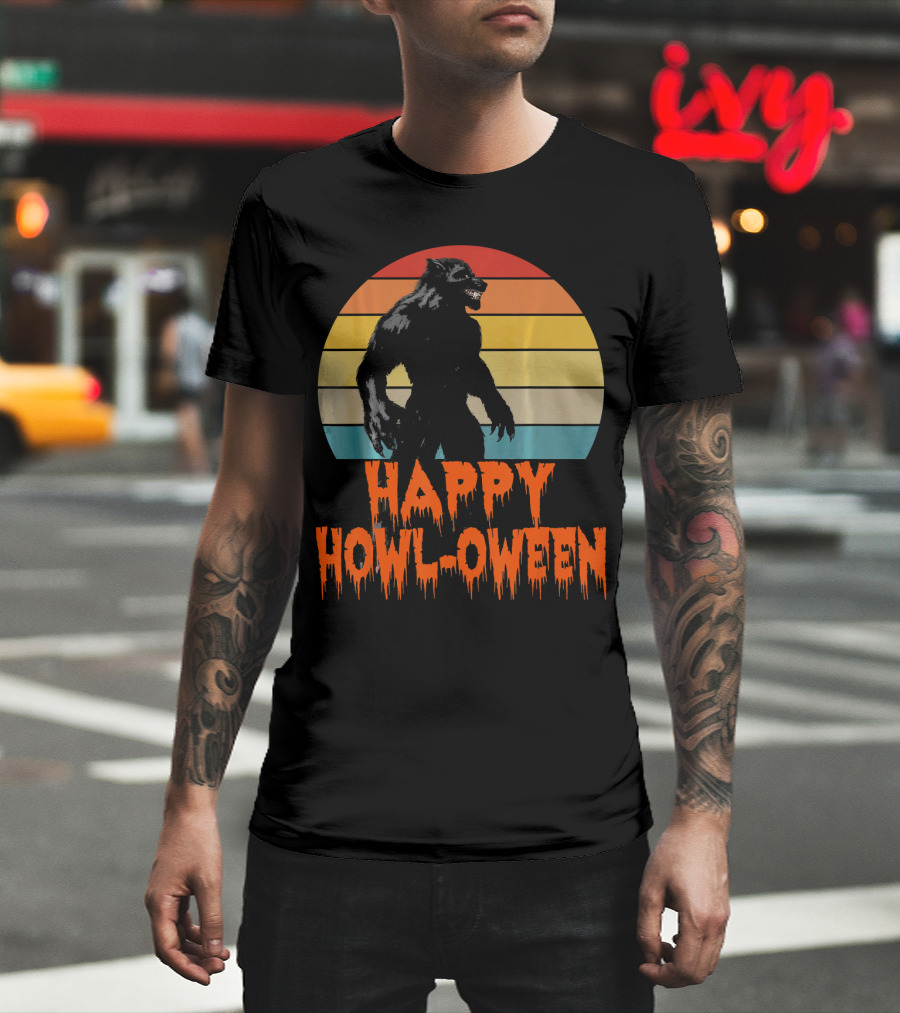 Happy Howl-Oween Werewolf Vintage Werewolves Halloween Co T-Shirt
