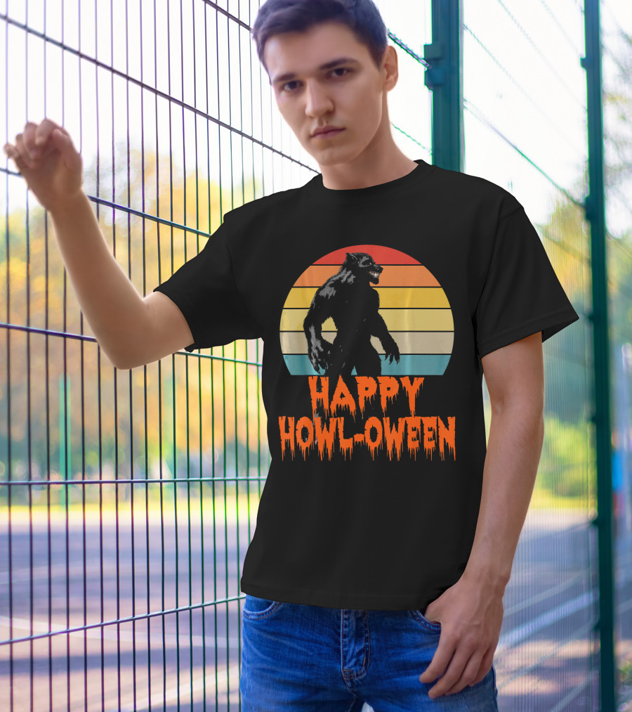 Happy Howl-Oween Werewolf Vintage Werewolves Halloween Co T-Shirt