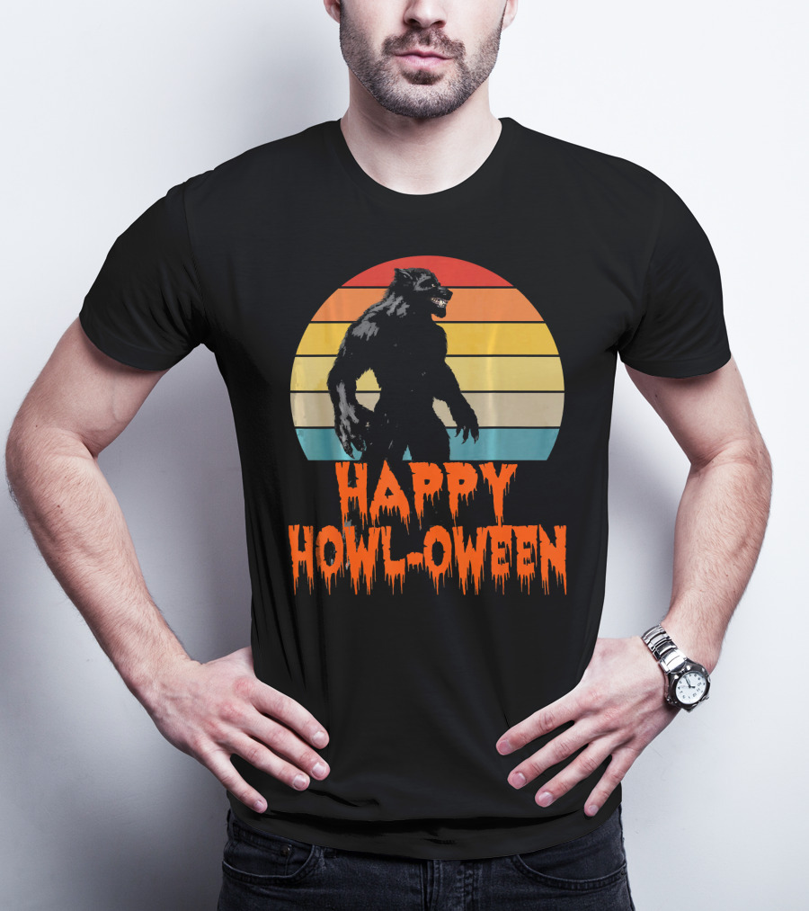 Happy Howl-Oween Werewolf Vintage Werewolves Halloween Co T-Shirt