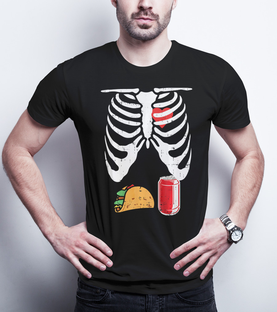 Skeleton Ribcage Heart Taco Beer Can Xray T-Shirt