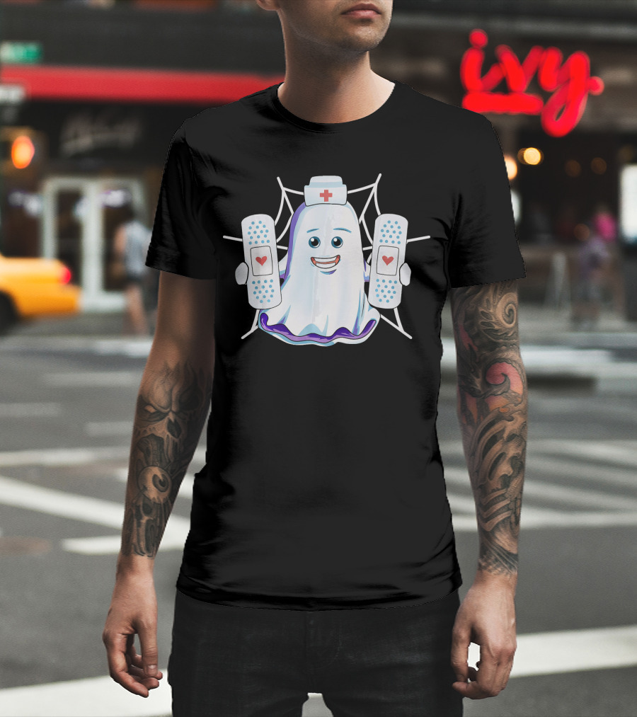 Ghost Nurse Holding Bandages With Hearts T-Shirt