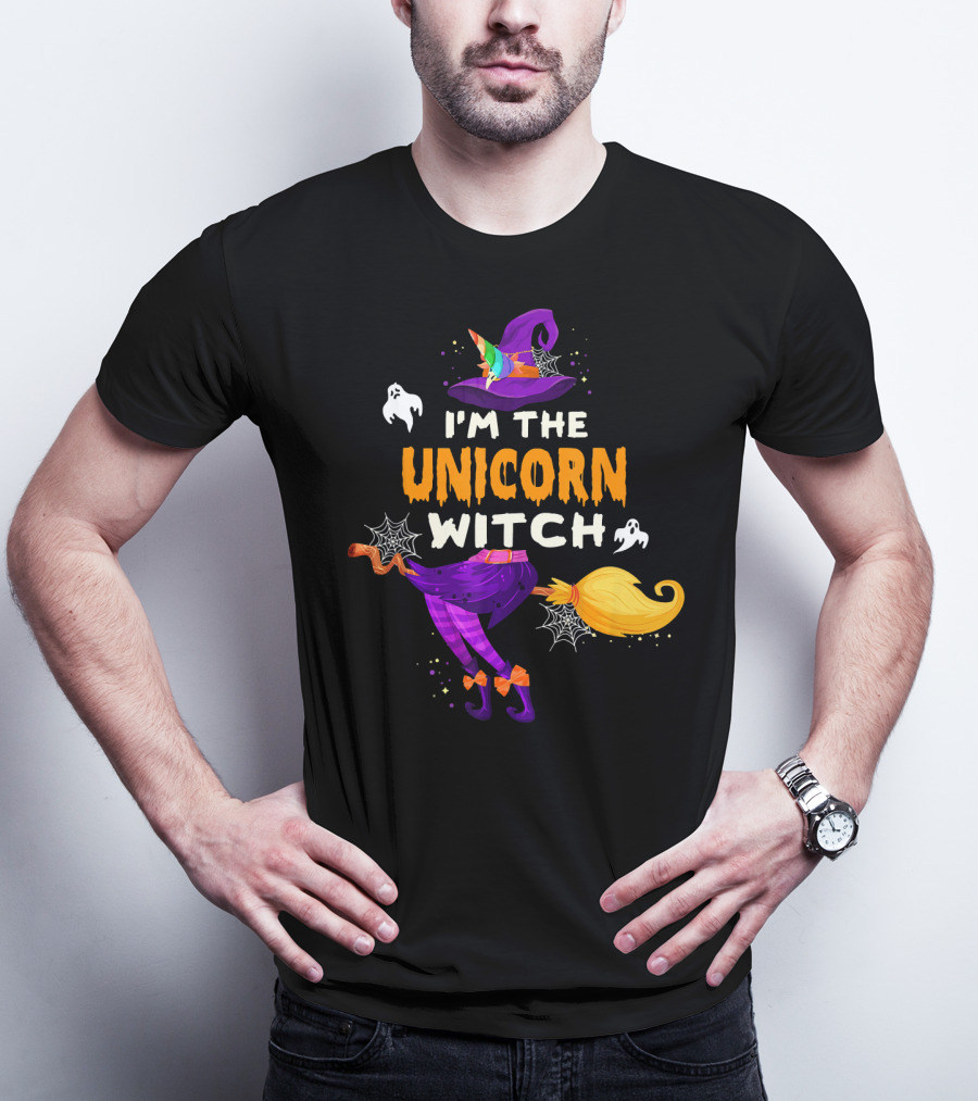 I'M THE UNICORN WITCH Halloween Ghosts Hat Broom Webs T-Shirt