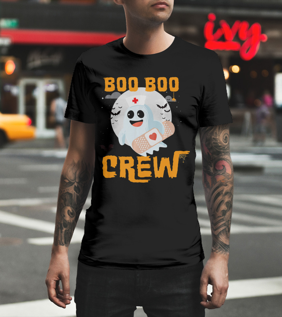 Boo Boo Crew Nurse Ghost Halloween Bandage Spooky Bat Moon Costume T-Shirt