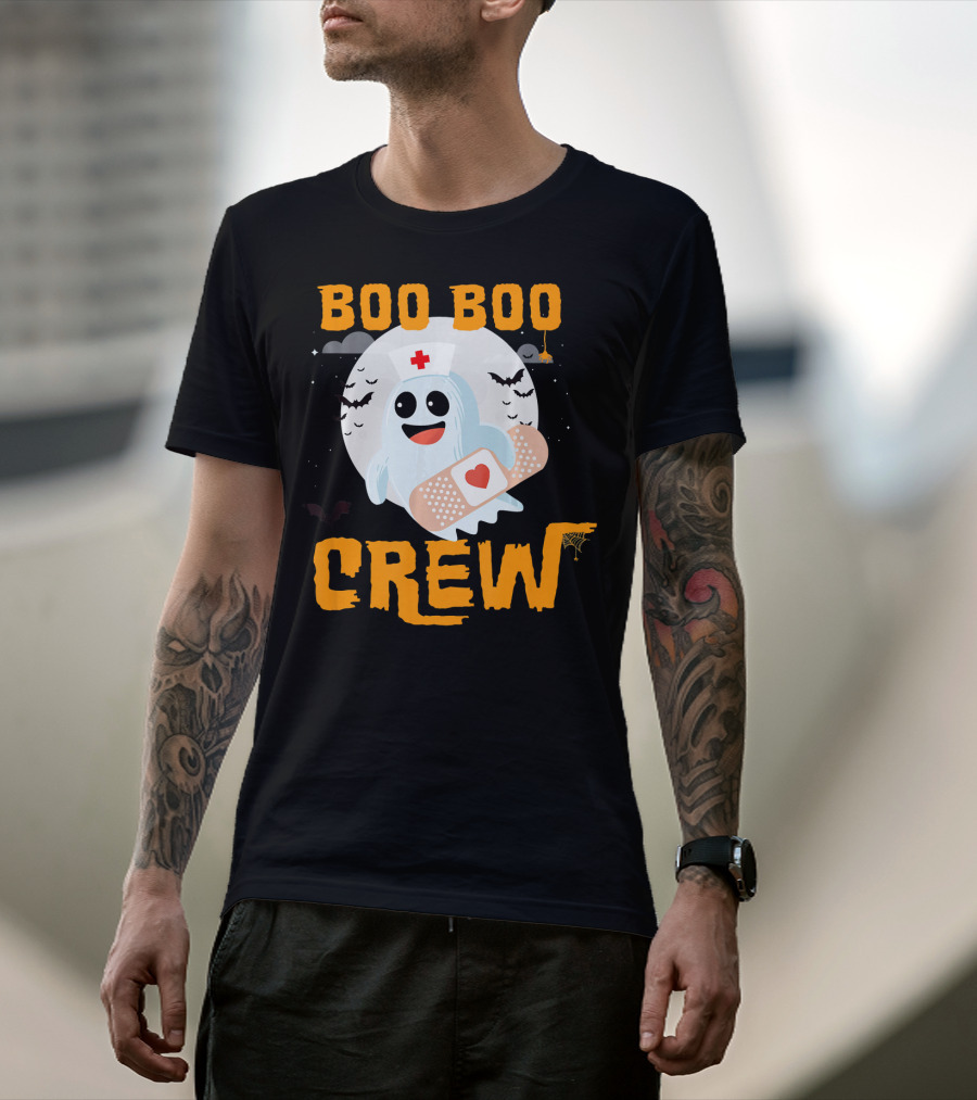 Boo Boo Crew Nurse Ghost Halloween Bandage Spooky Bat Moon Costume T-Shirt