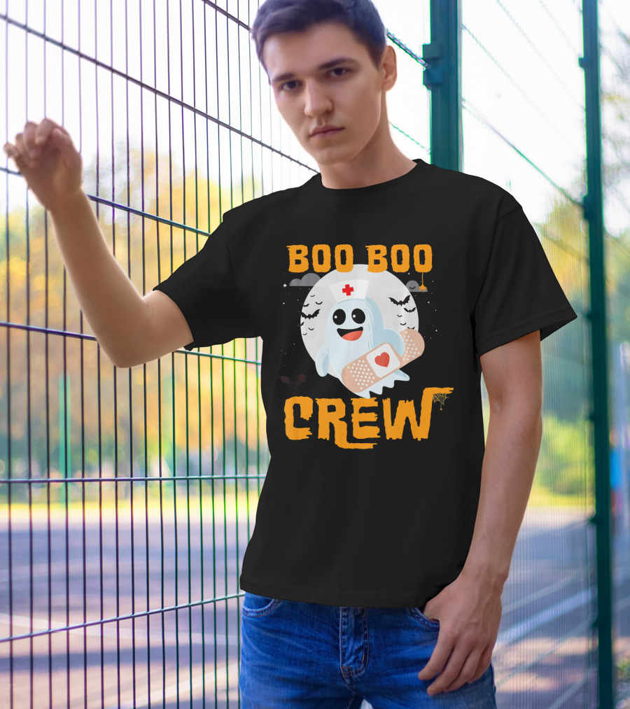 Boo Boo Crew Nurse Ghost Halloween Bandage Spooky Bat Moon Costume T-Shirt
