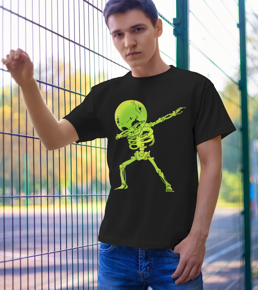 Skeleton Dabbing Zombie Halloween Moon T-Shirt