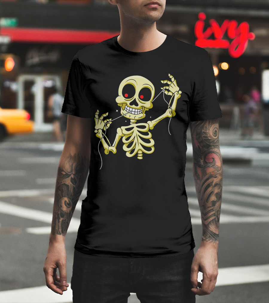 Flossing Skeleton With Red Eyes And Grinning Teeth T-Shirt