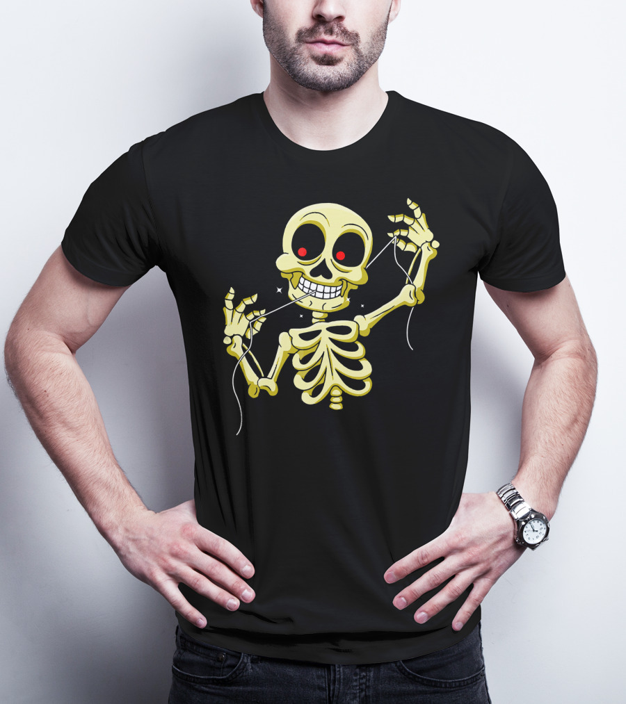 Flossing Skeleton With Red Eyes And Grinning Teeth T-Shirt