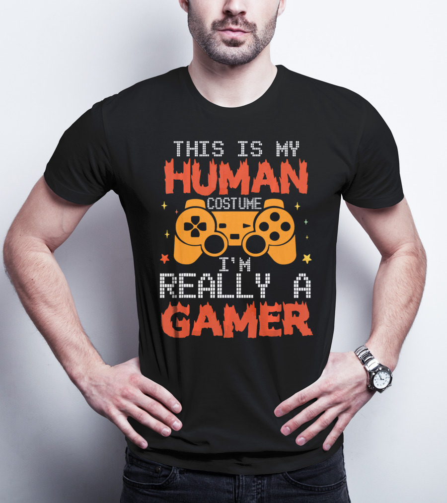 This Is My Human Costume I'm Really A Gamer Controller Pixel Text T-Shirt