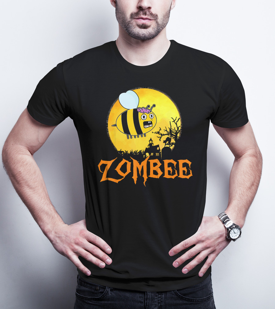 Zombee Funny Zombie Bee Halloween Spooky Moon Scene T-Shirt