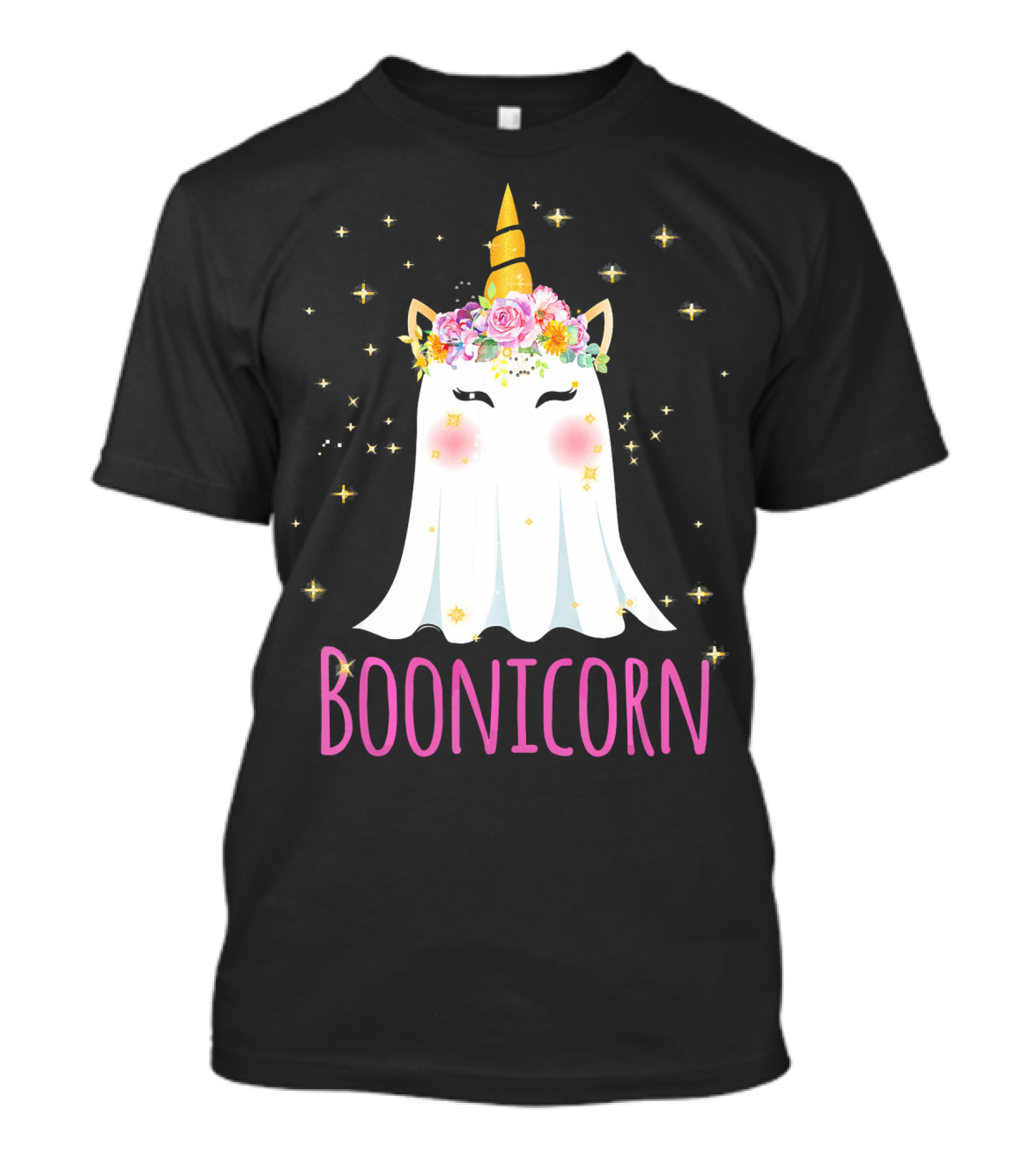 BooNicorn Unicorn Ghost With Flowers And Stars Halloween For Girl T-Shirt