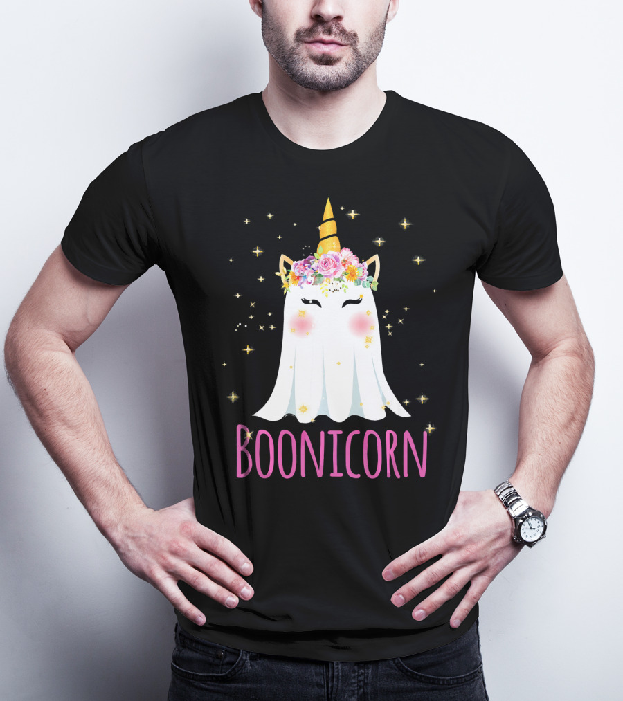 BooNicorn Unicorn Ghost With Flowers And Stars Halloween For Girl T-Shirt