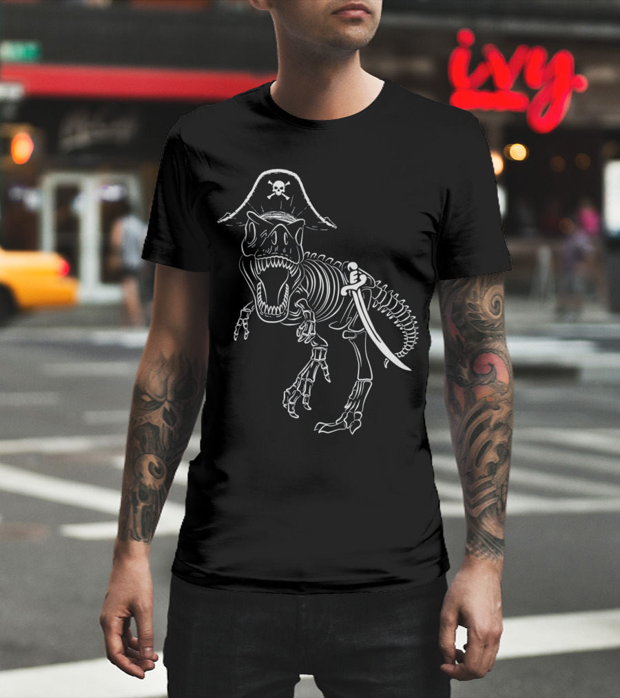 T-Rex Skeleton With Pirate Hat And Sword T-Shirt