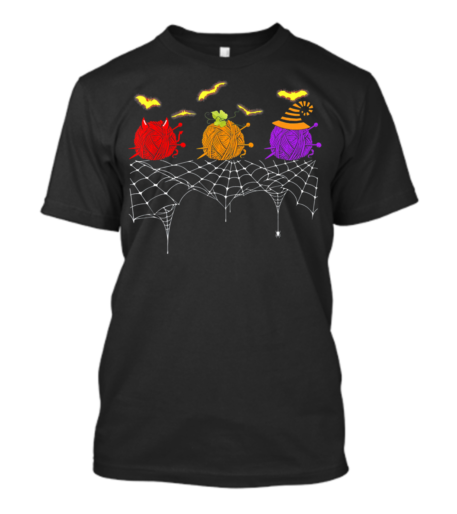 Halloween Knitting Yarn Lovers With Spiderweb And Bats T-Shirt
