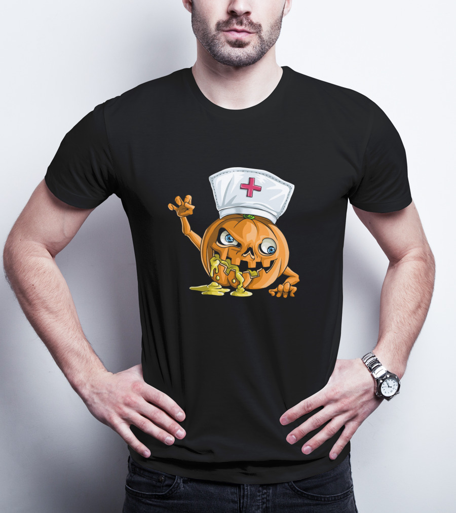 Zombie Pumpkin Nurse Funny Halloween Horror T-Shirt