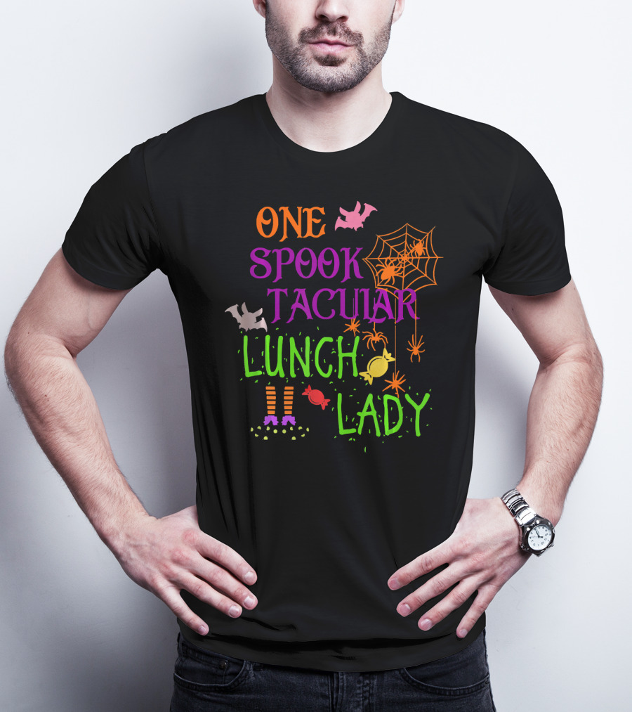 Spooky Halloween Lunch Lady With Bats And Candy T-Shirt