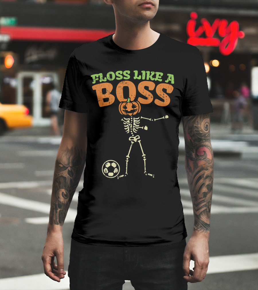 Floss Like A Boss Pumpkin Skeleton Soccer T-Shirt