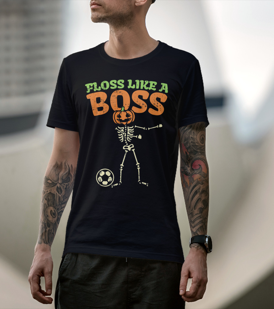 Floss Like A Boss Pumpkin Skeleton Soccer T-Shirt
