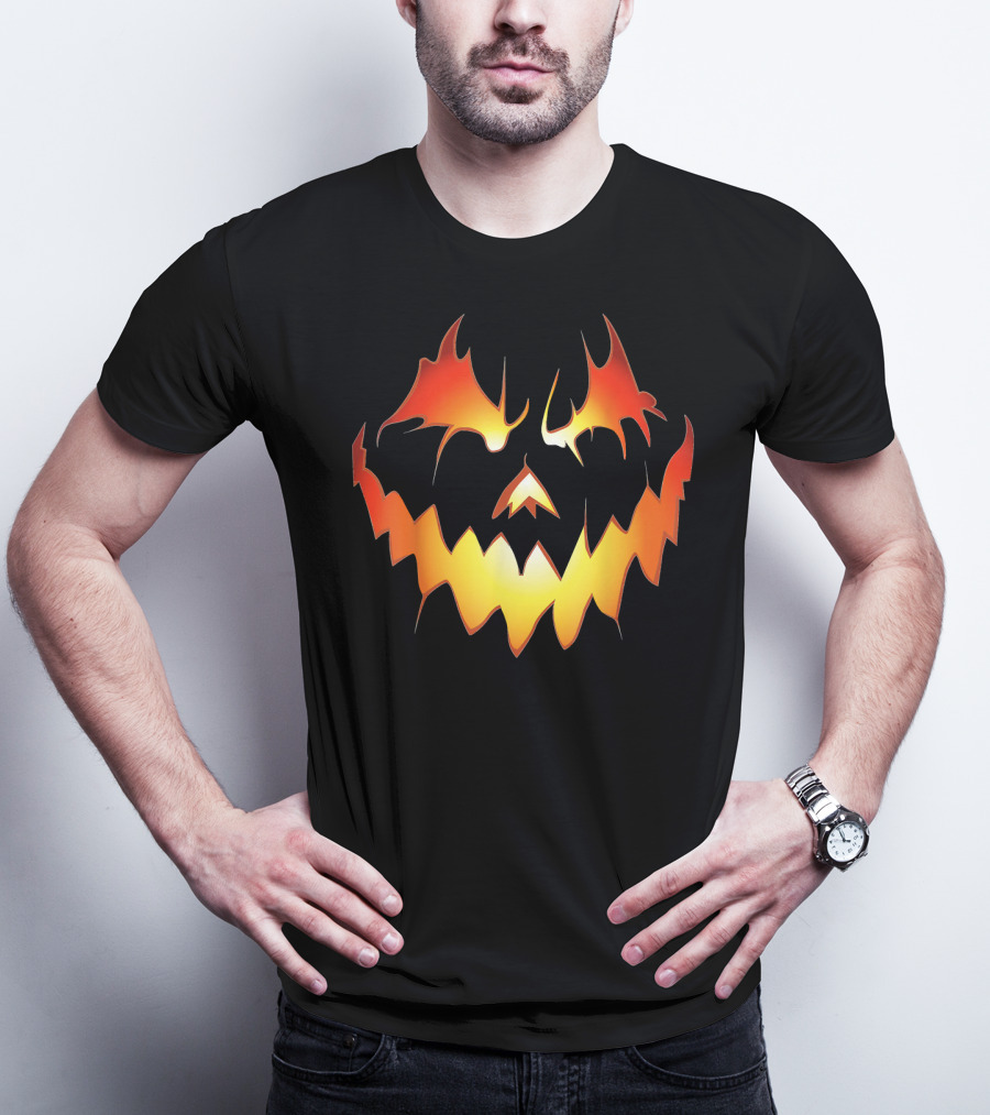 Halloween With Scary Jack O Lanter Fiery Face T-Shirt