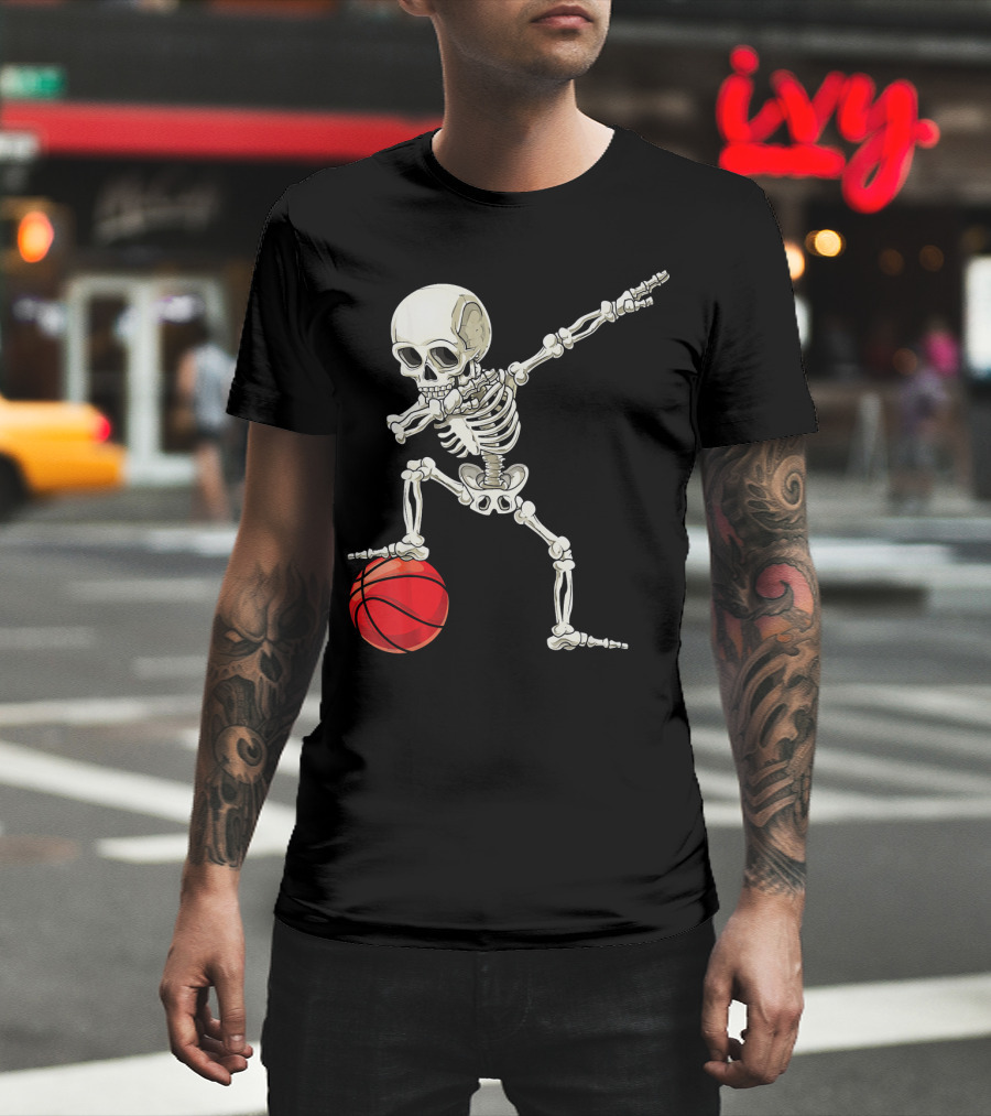 Dab Skeleton Dabbing Basketball Skeleton Pose T-Shirt