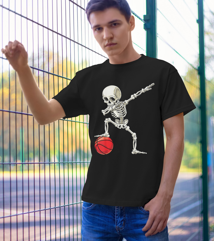 Dab Skeleton Dabbing Basketball Skeleton Pose T-Shirt