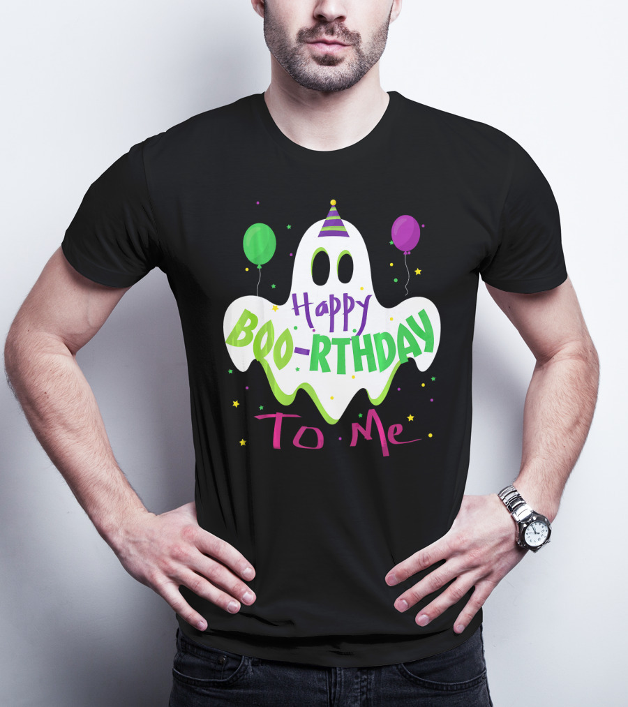 Happy Boo-Rthday To Me Ghost With Party Balloons T-Shirt