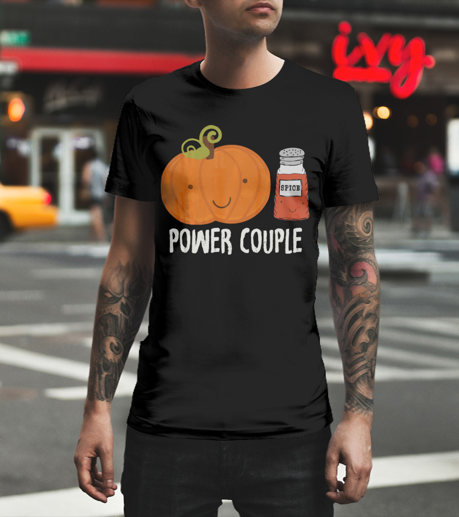 Pumpkin Spice Power Couple Cute Smiling Pumpkin With Spice Jar T-Shirt