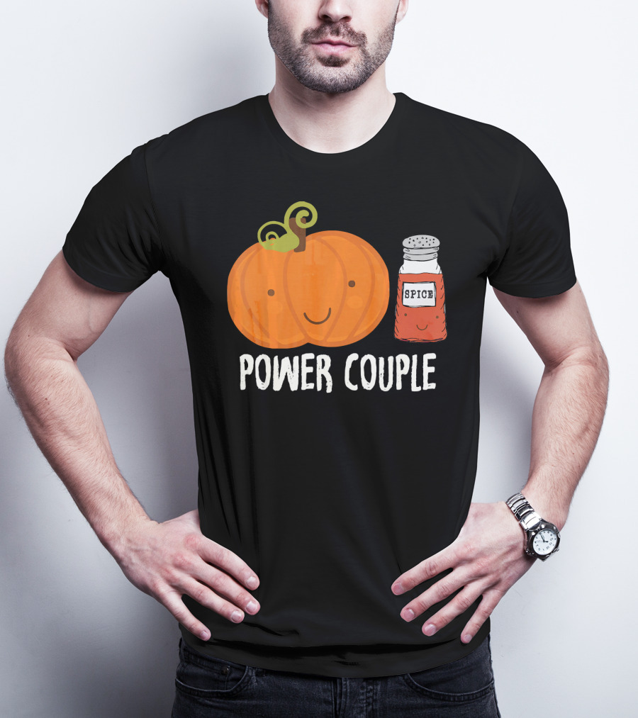 Pumpkin Spice Power Couple Cute Smiling Pumpkin With Spice Jar T-Shirt