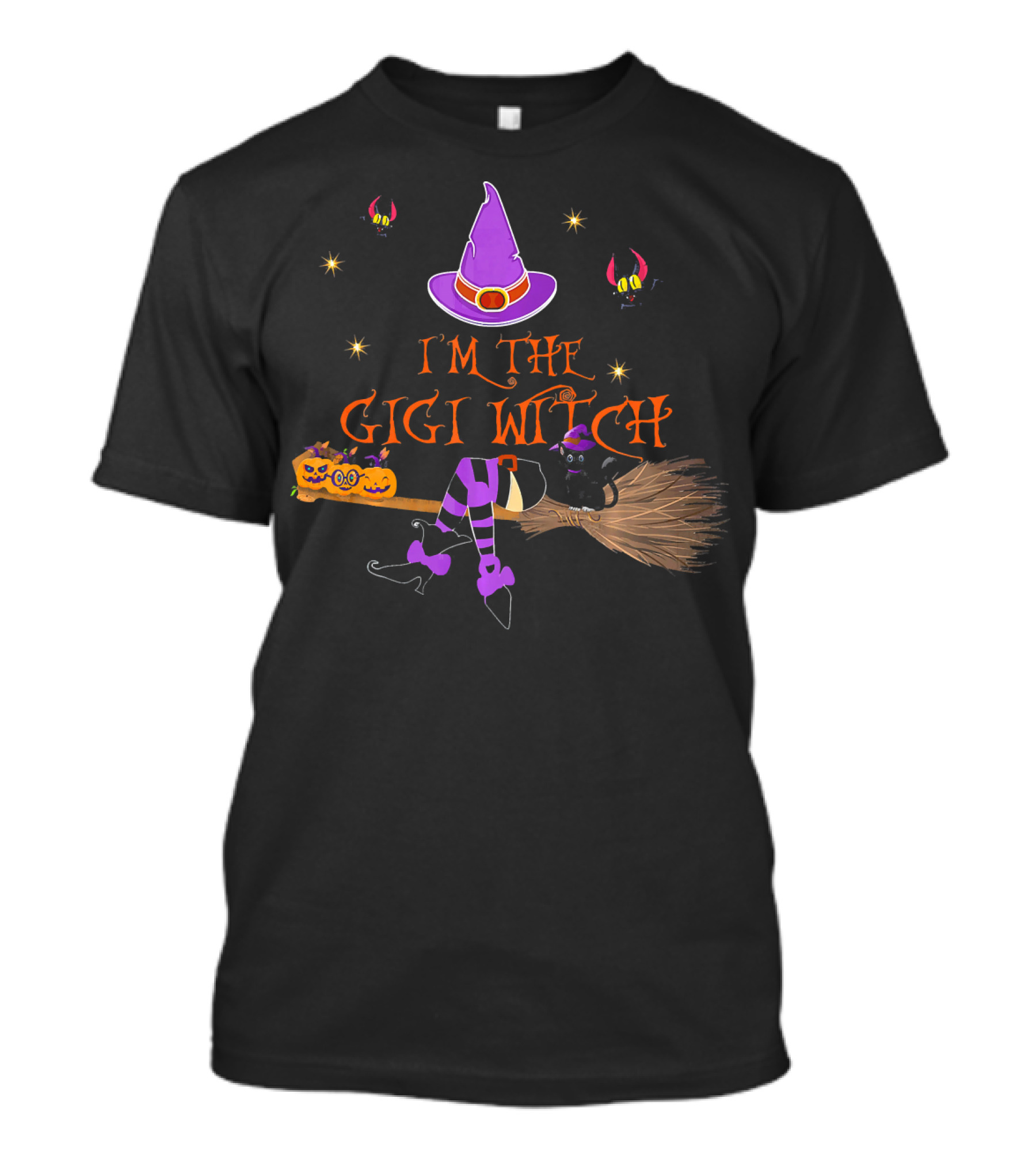 I'm The Gigi Witch Halloween Purple Hat Cat Broomstick Stars T-Shirt