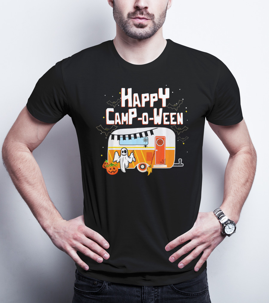 Happy Camp O Ween Ghost Pumpkin Camping Caravan T-Shirt