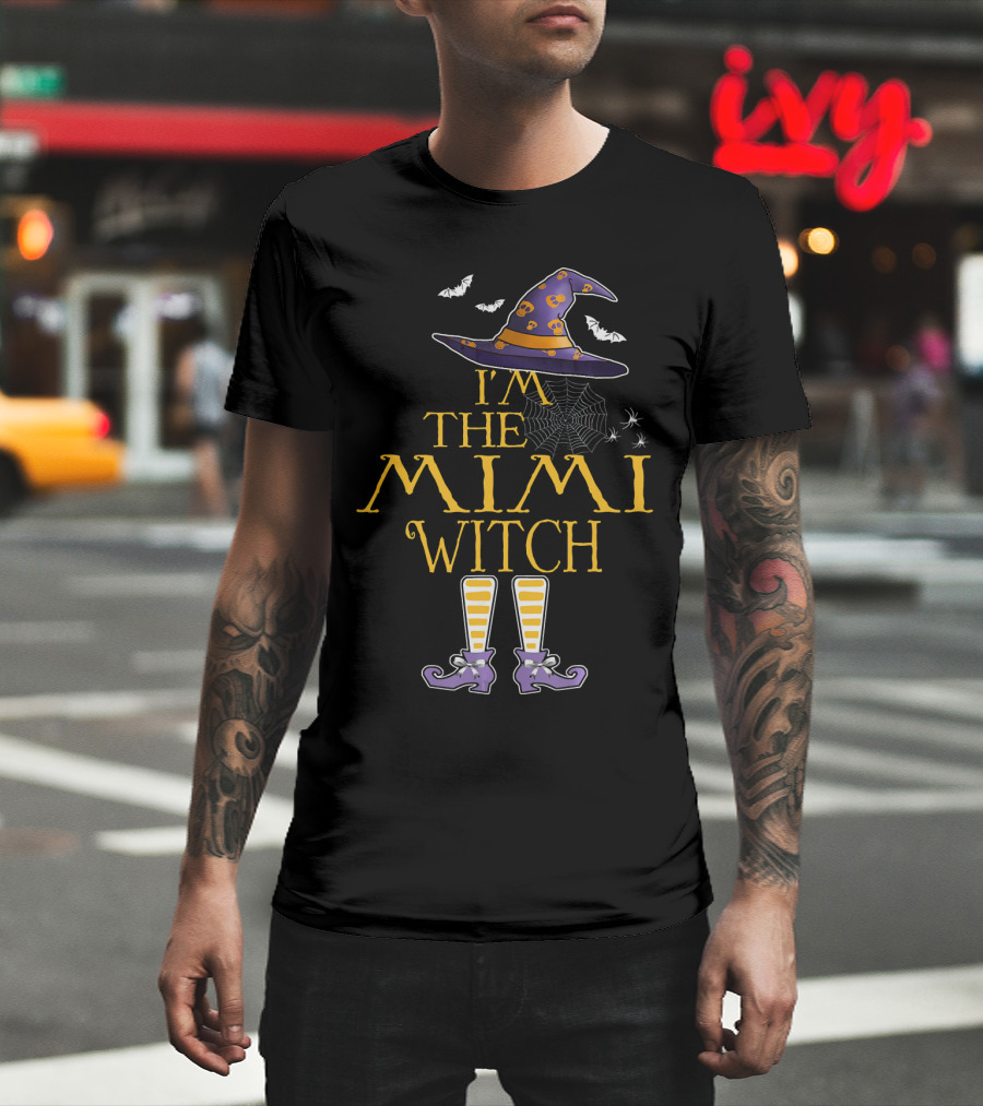 I'm The Mimi Witch Halloween Theme Hat And Boots With Spiders And Bats T-Shirt