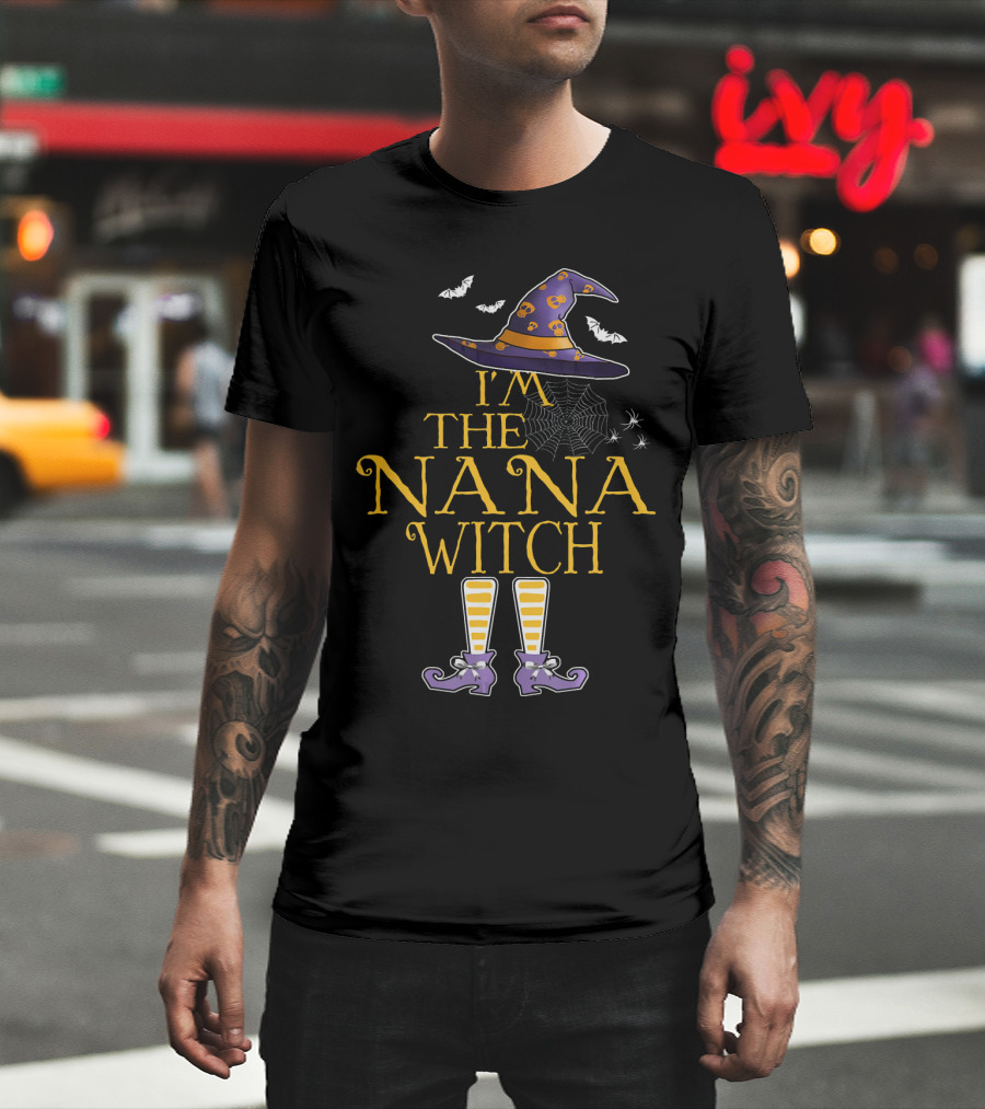 I'm The Nana Witch Halloween Costume Bat Hat Spider Web Boots T-Shirt