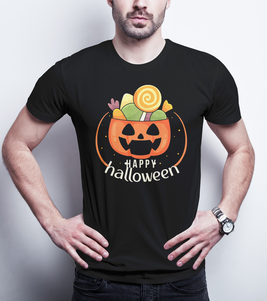Happy Halloween Pumpkin Orange JackOLantern Candy Bucket T-Shirt