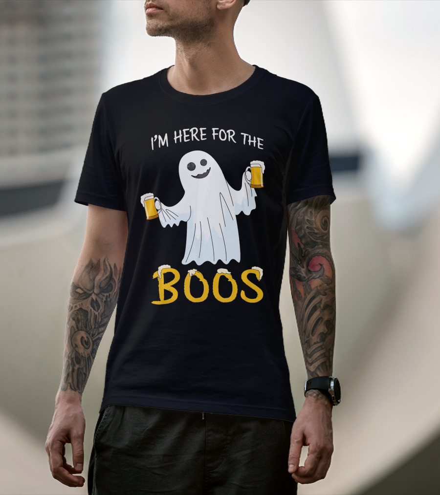 I'm Here For The Boos Funny Beer Ghost Halloween Humor T-Shirt