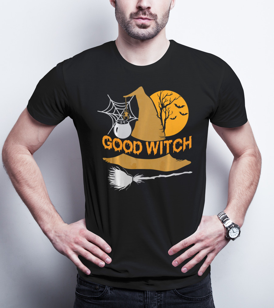 Good Witch Halloween Hat Broomstick Cauldron Bats Moon T-Shirt