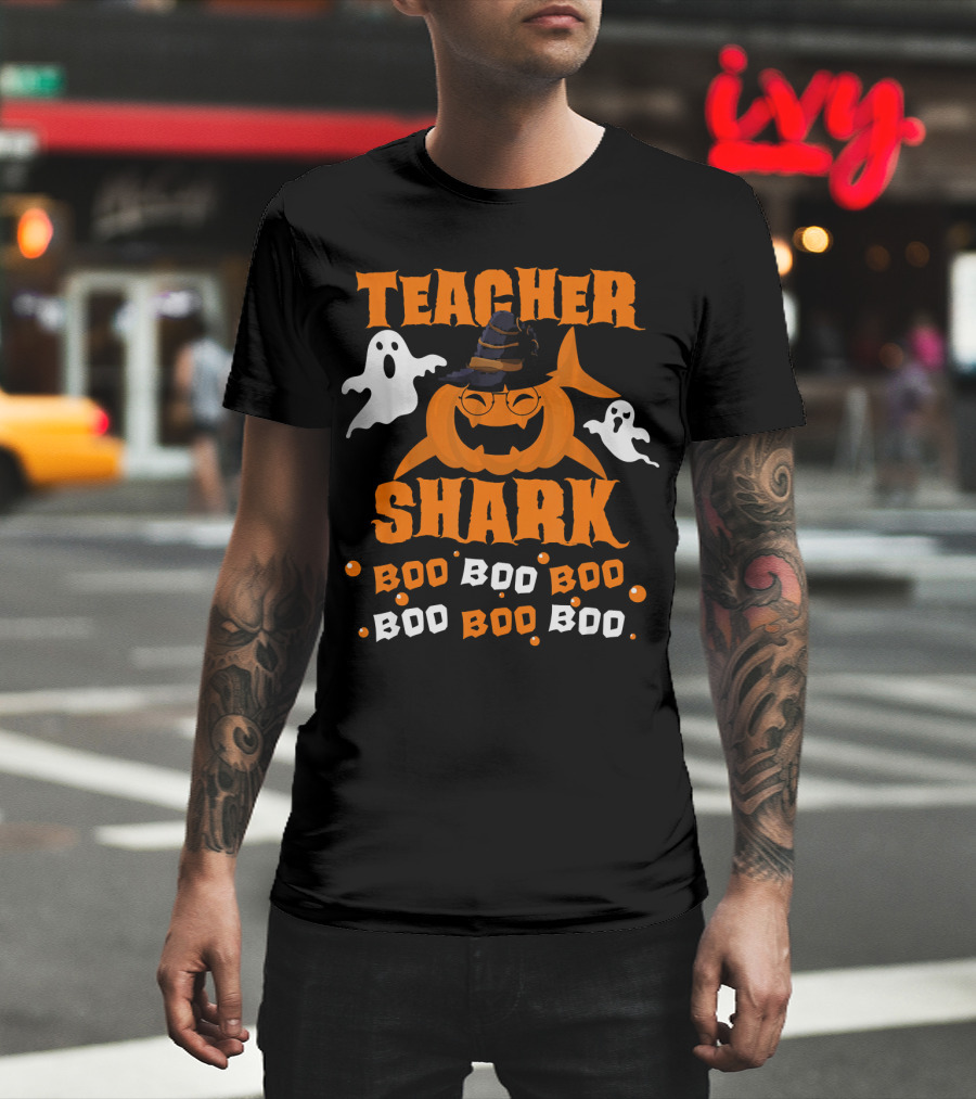 Teacher Shark Boo Boo Boo Funny Shark Halloween Ghost Pumpkin T-Shirt
