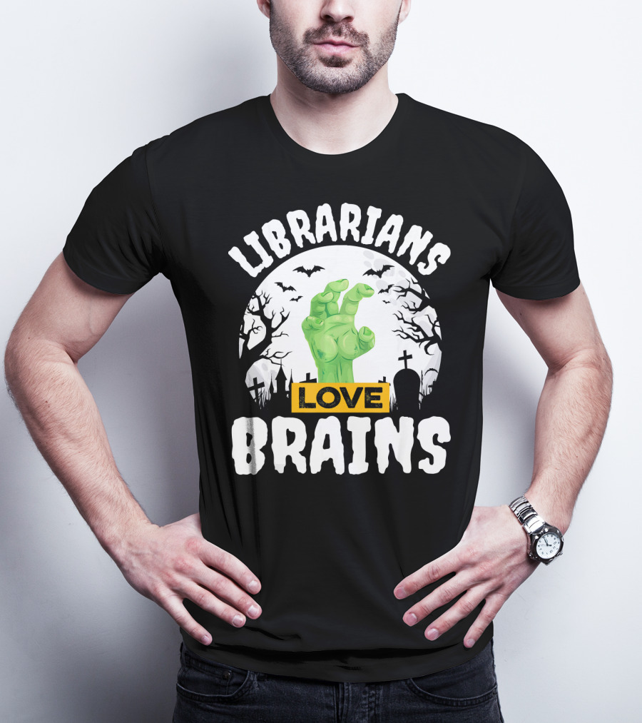 Librarians Love Brains Halloween Zombie Graveyard Scene T-Shirt