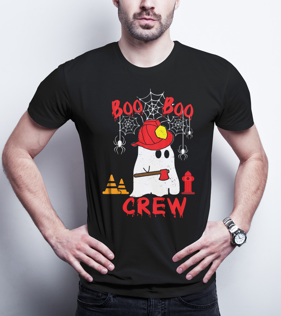 Boo Boo Crew Firefighter Halloween Ghost Spiderwebs And Axe T-Shirt