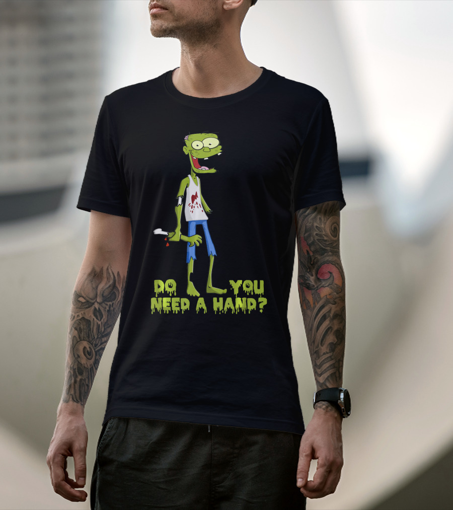 Do You Need A Hand Funny Zombie Cartoon With Detached Limb And Dripping Blood T-Shirt