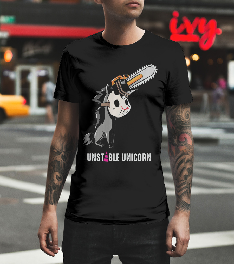 UNSTABLE UNICORN Chainsaw Halloween Masquerade T-Shirt