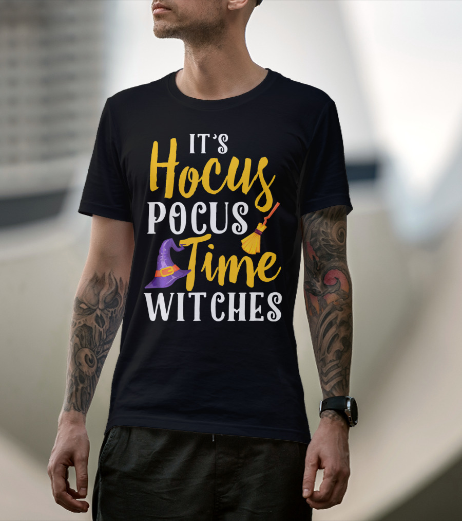 It's Hocus Pocus Time Witches Broom Hat T-Shirt