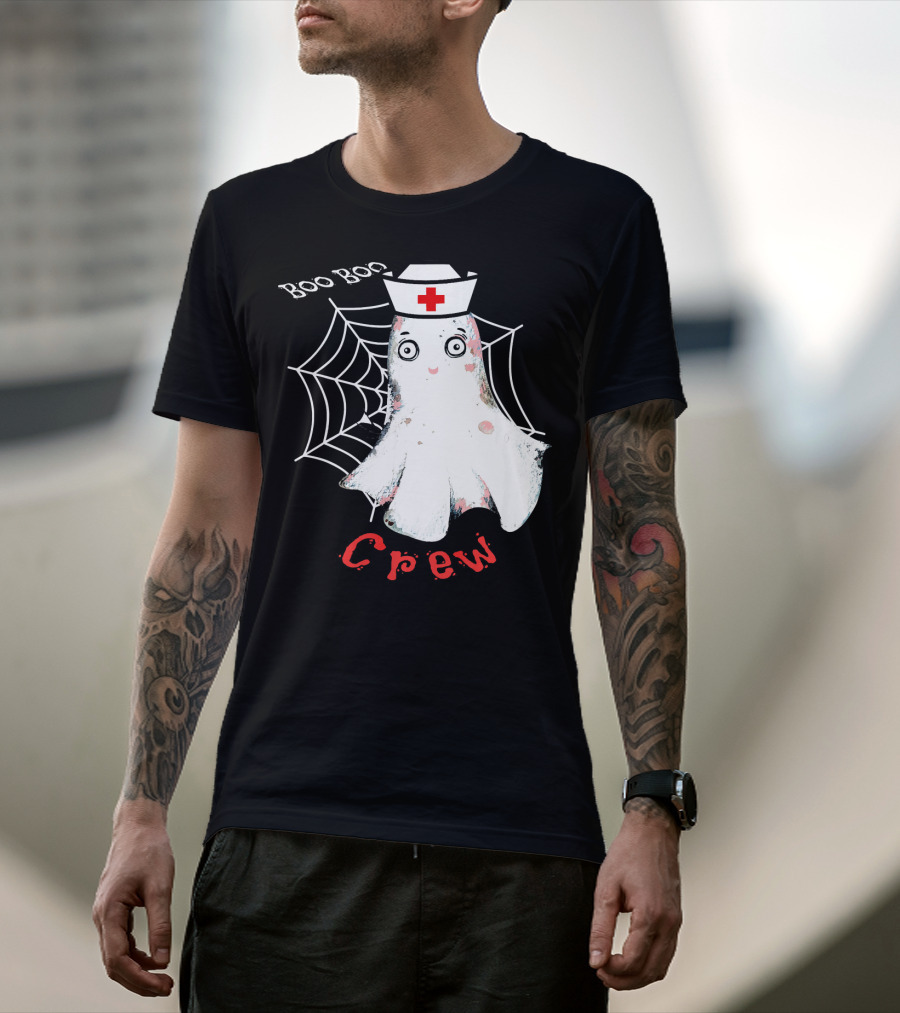 Boo Boo Crew Nurse Ghost Halloween Costume Spooky Spiderweb T-Shirt
