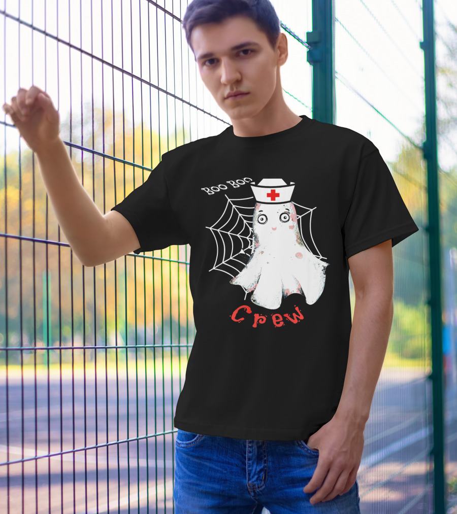 Boo Boo Crew Nurse Ghost Halloween Costume Spooky Spiderweb T-Shirt