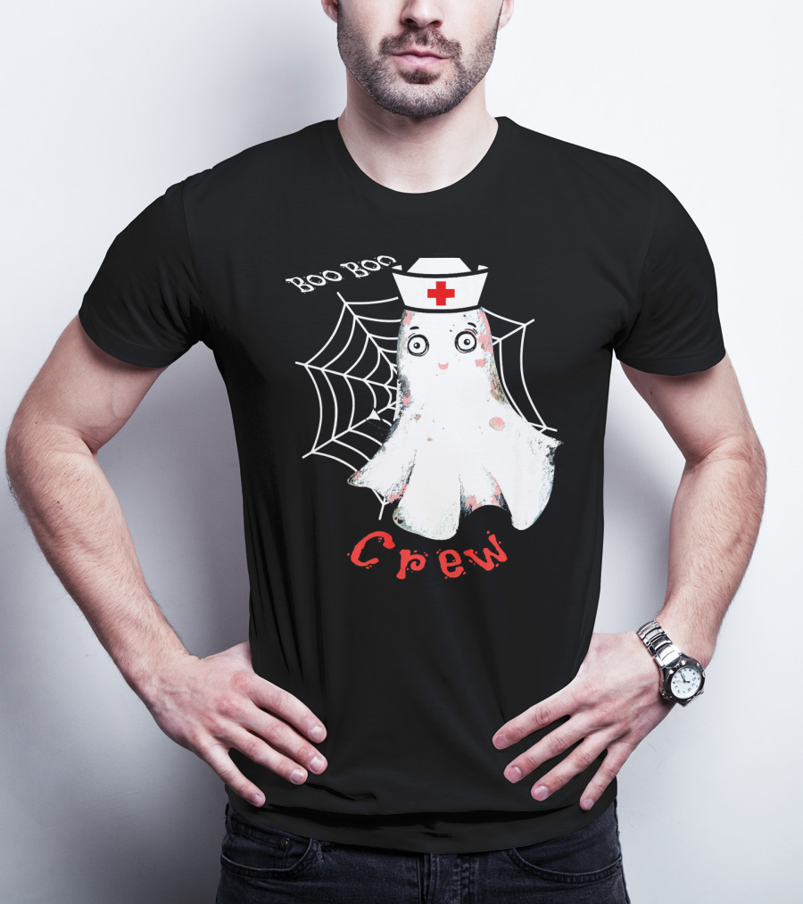 Boo Boo Crew Nurse Ghost Halloween Costume Spooky Spiderweb T-Shirt