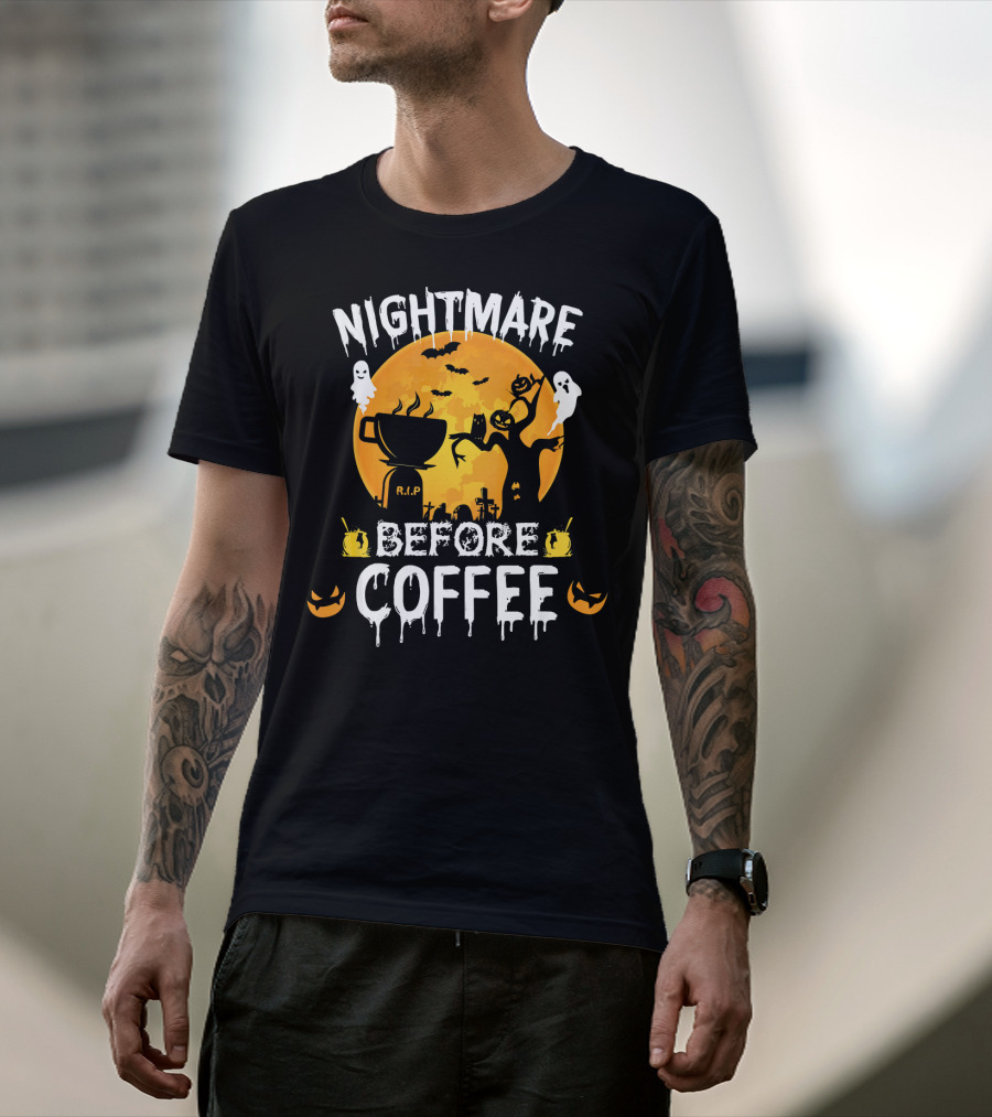 Nightmare Before Coffee Halloween Ghosts And Jack-O'-Lanterns T-Shirt