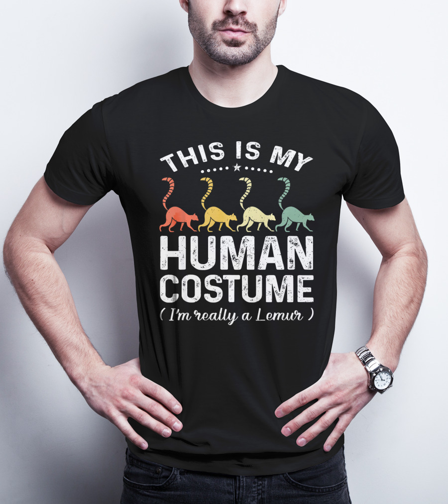 This Is My Human Costume I'm Really A Lemur Vintage Rainbow Lemurs T-Shirt
