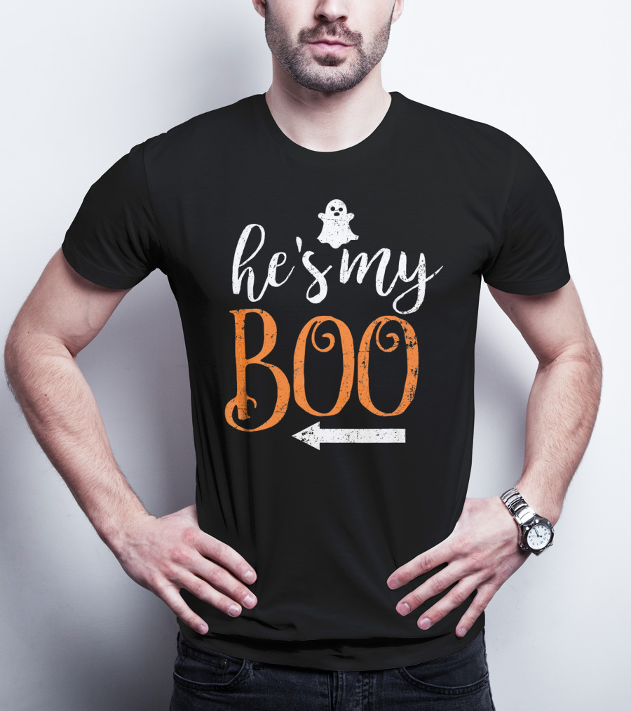 He's My Boo Halloween Ghost Matching Couple Arrow T-Shirt