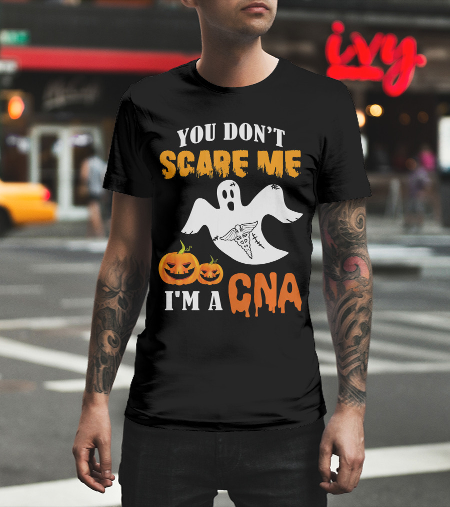 You Don't Scare Me I'm A CNA Halloween Ghost And Pumpkins T-Shirt